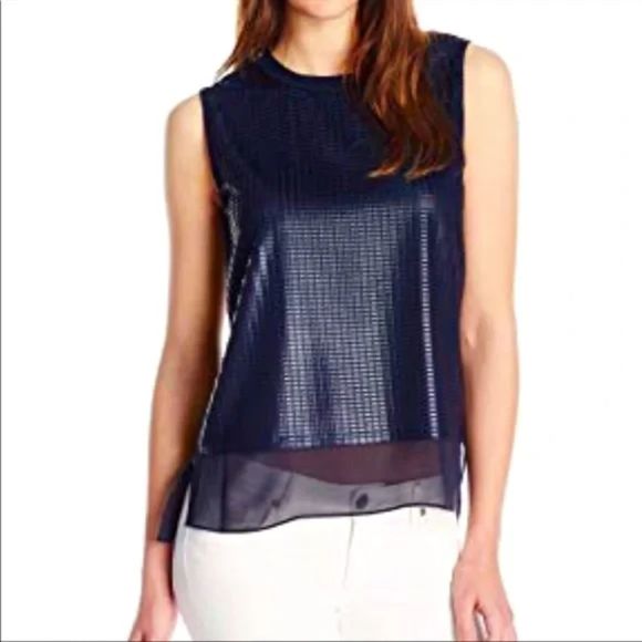 Vince | Tops | Vince Tank Top Overlay Mash Womens Size M Navy Textured ...